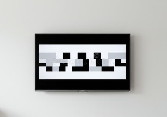 A Rectangular TV Mounted on a Light Gray Wall Displays a Black, White ...