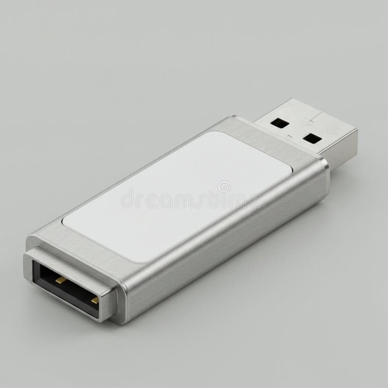 Rectangular USB Flash Drive with a Silver Metallic Body and a White ...