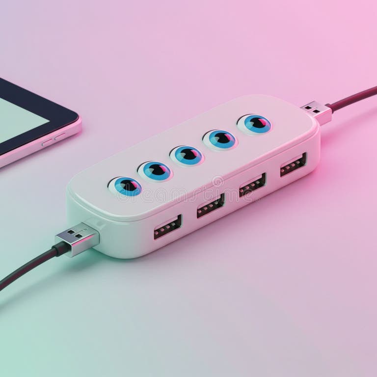 Rectangular USB Hub Featuring Four Ports Along One Side. the Top is ...
