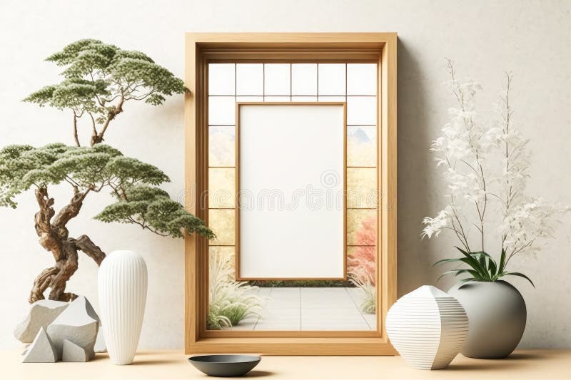 Rectangular Vertical Frame Mockup in Japanese Room Style Interior ...