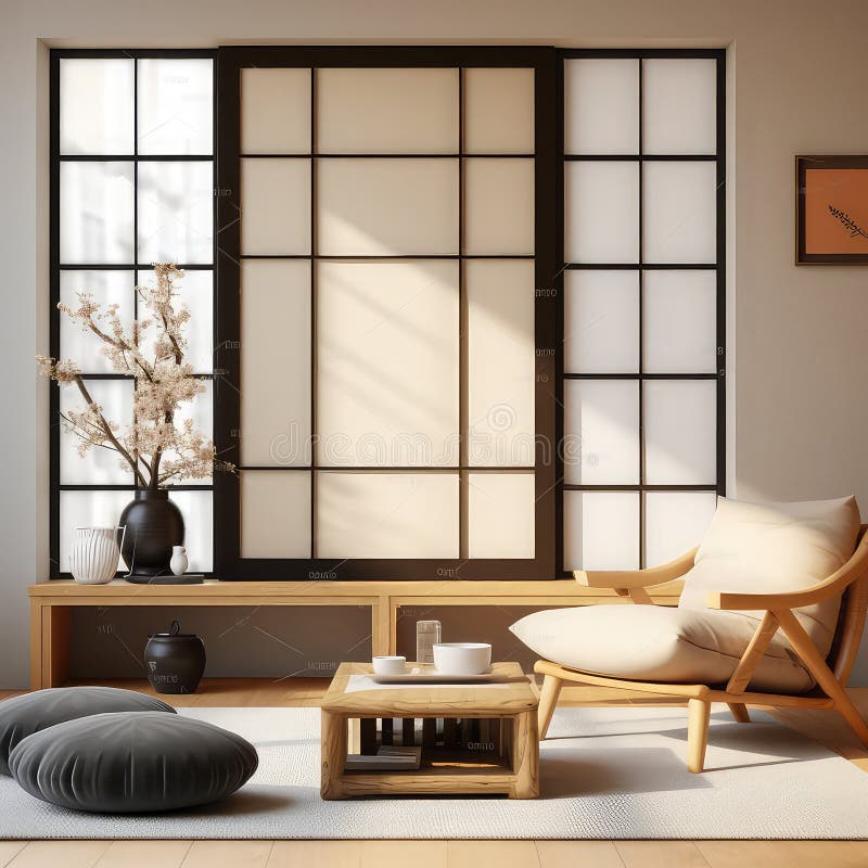 Rectangular Vertical Frame Mockup in Japanese Room Style Interior ...
