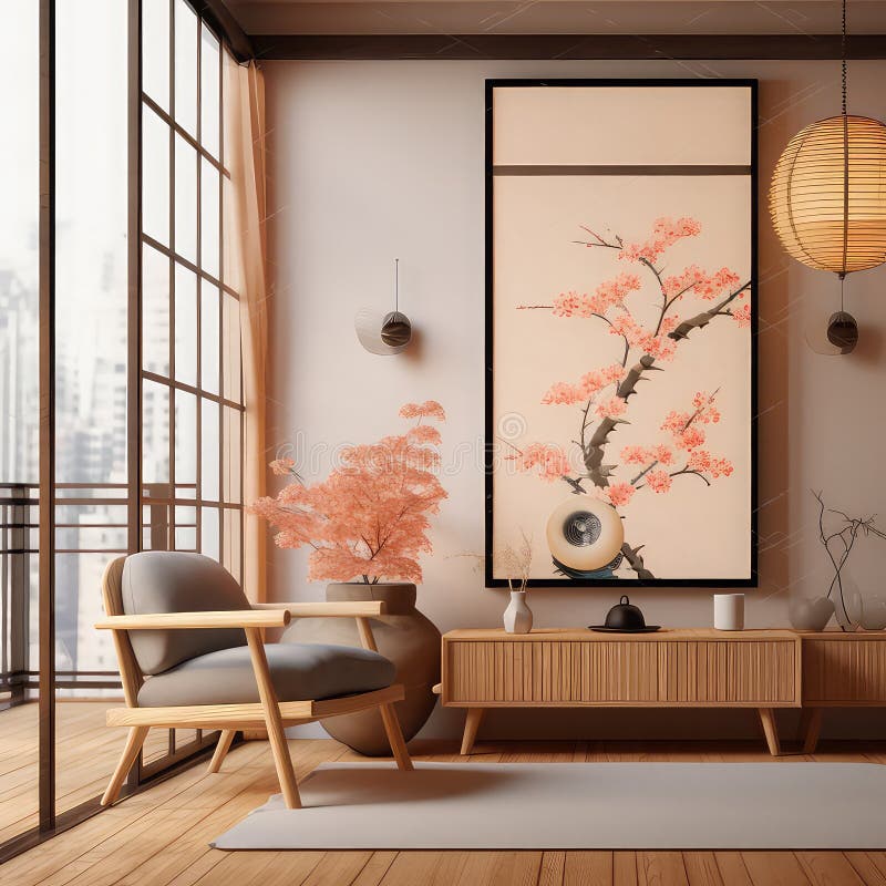 Rectangular Vertical Frame Mockup in Japanese Room Style Interior ...