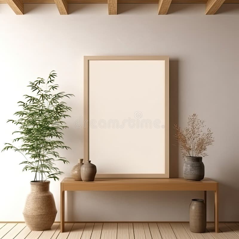Rectangular Vertical Frame Mockup in Japanese Room Style Interior ...