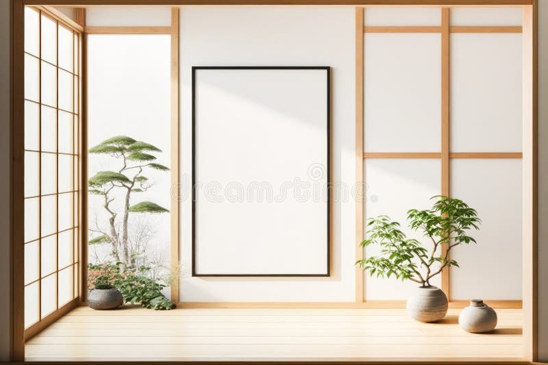 Rectangular Vertical Frame Mockup in Japanese Room Style Interior ...
