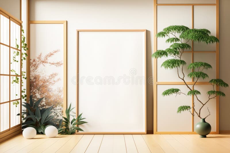 Rectangular Vertical Frame Mockup in Japanese Room Style Interior ...