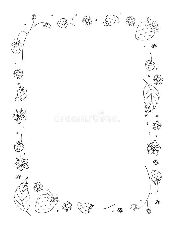Rectangular Vertical Strawberry Plant Frame Doodle Sketch. Strawberries ...