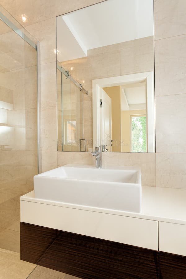 Rectangular Vessel Sink in Modern Bathroom Stock Image - Image of ...