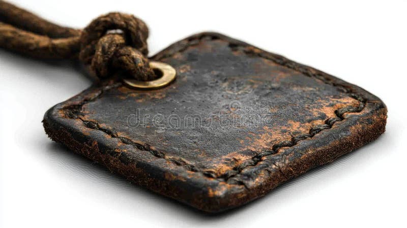 Rectangular Vintage Leather Tag Attached Thick Brass Coated String ...