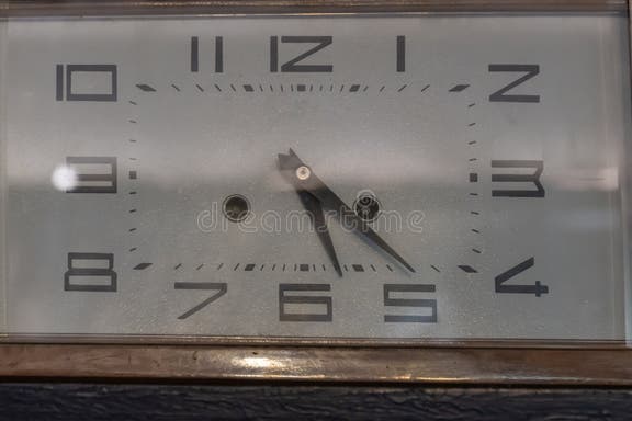 Rectangular Vintage Wall Clock Face Close-up. Dial and Clock Hand Stock ...