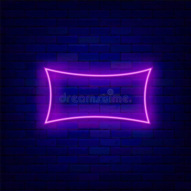 Rectangular Violet Neon Frame on Brick Wall. Horizontal Framing. Retro ...