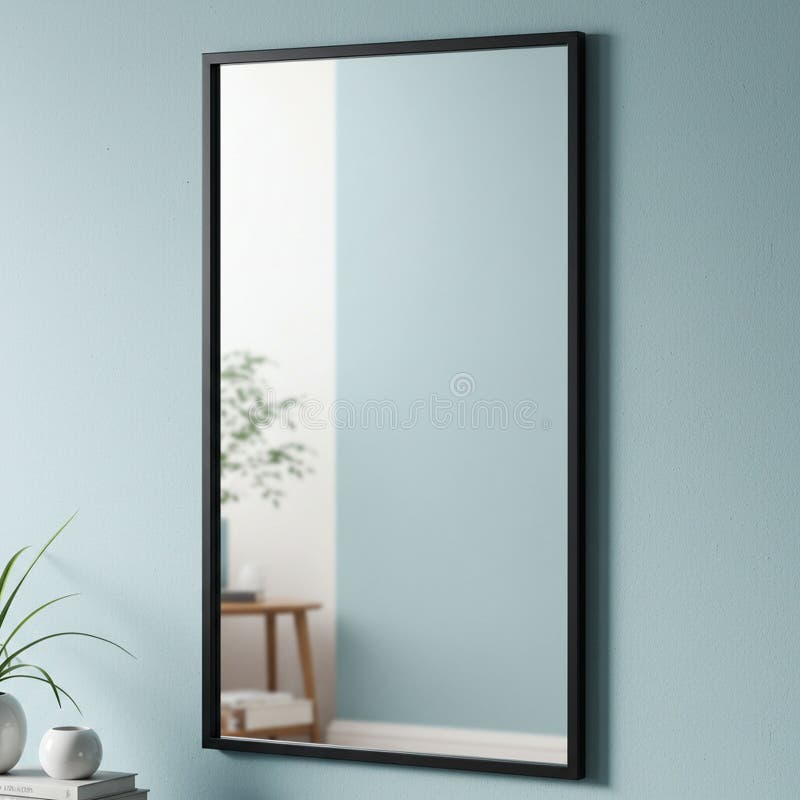 A Rectangular Wall Mirror with a Black Frame Reflects a Minimalist ...