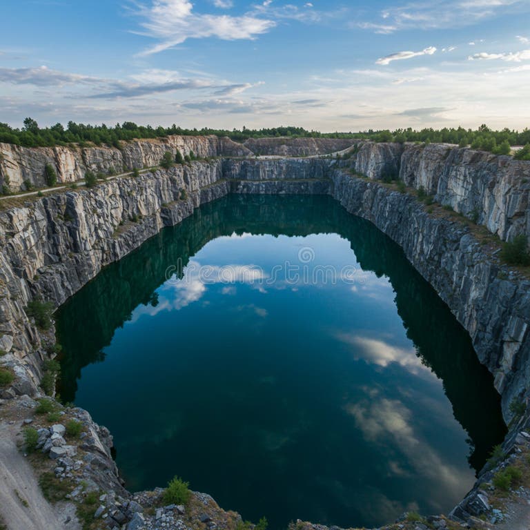 Rectangular Water-filled Quarry Surrounded by Steep, Rocky Cliffs. the ...