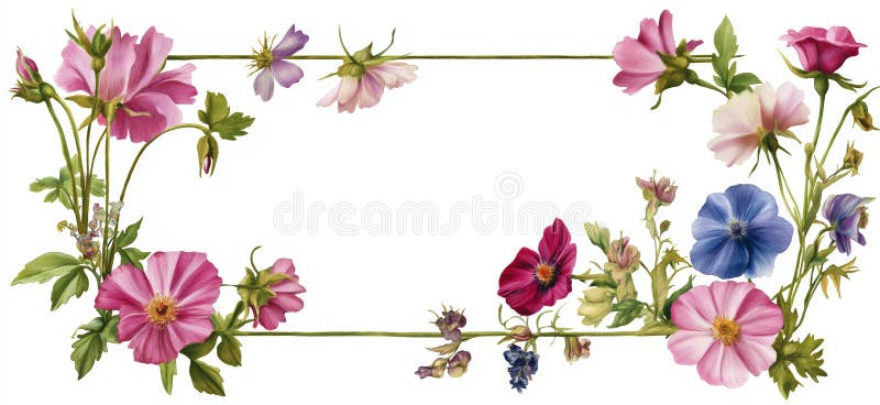 Floral Frame. Rectangular Watercolor Floral Frame on White Background ...