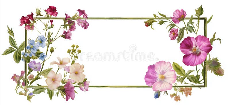 Floral Frame. Rectangular Watercolor Floral Frame on White Background ...