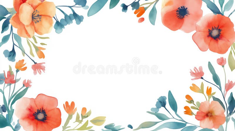 Floral Frame. Rectangular Watercolor Floral Frame on White Background ...