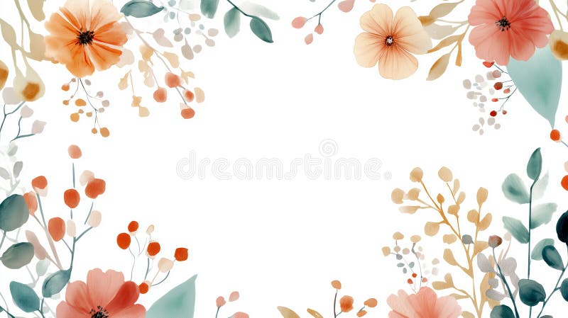 Floral Frame. Rectangular Watercolor Floral Frame on White Background ...