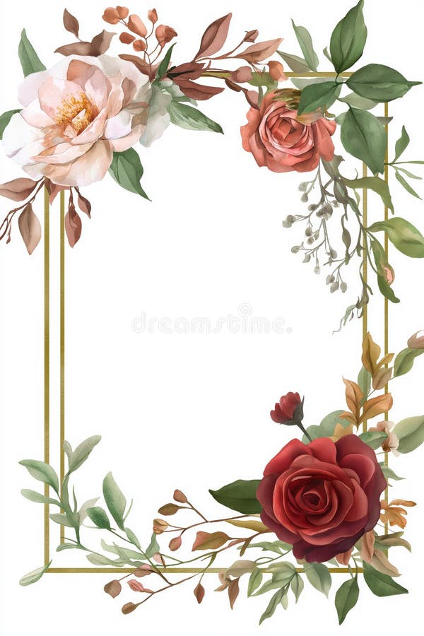 Floral Frame. Rectangular Watercolor Floral Frame on White Background ...