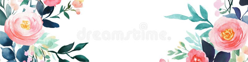 Floral Frame. Rectangular Watercolor Floral Frame on White Background ...