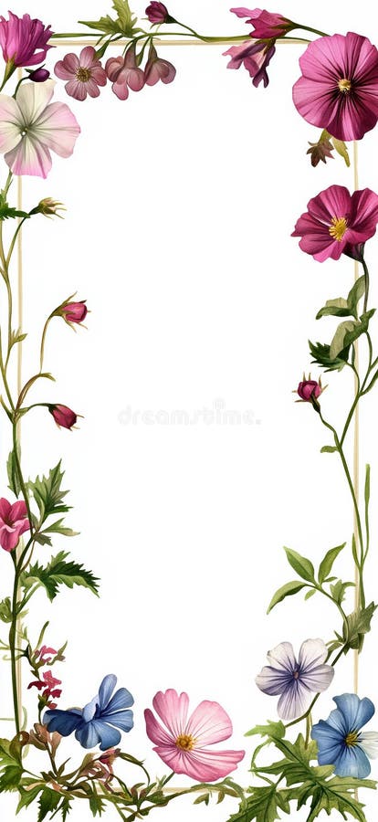 Floral Frame. Rectangular Watercolor Floral Frame on White Background ...