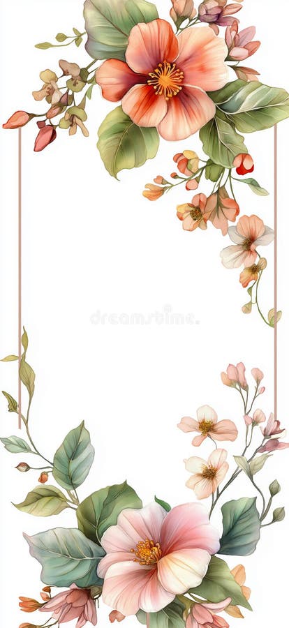 Floral Frame. Rectangular Watercolor Floral Frame on White Background ...