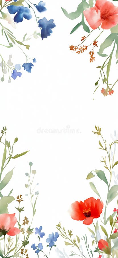 Floral Frame. Rectangular Watercolor Floral Frame on White Background ...