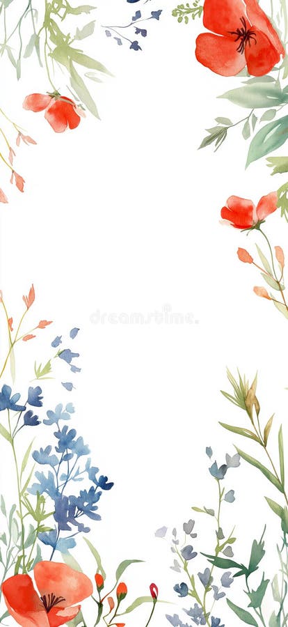 Floral Frame. Rectangular Watercolor Floral Frame on White Background ...