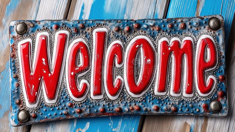 A Rectangular, Weathered Sign with the Word "Welcome Stock Illustration ...