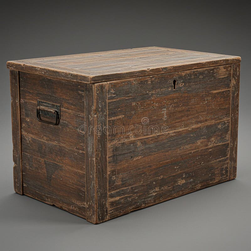 Rectangular, Weathered Wooden Chest with a Rustic Appearance. Features ...