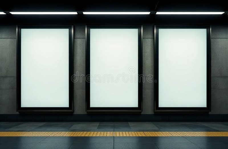 Rectangular White Advertising Sign Poster Billboard Subway Mockup. AI ...