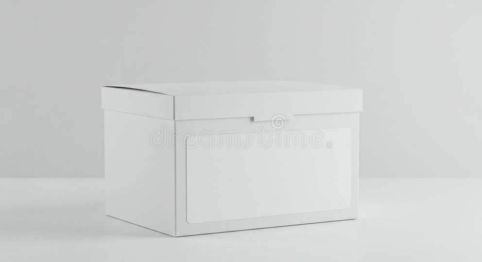 Rectangular White Cardboard Box with a Fitted Lid, Placed on a White ...