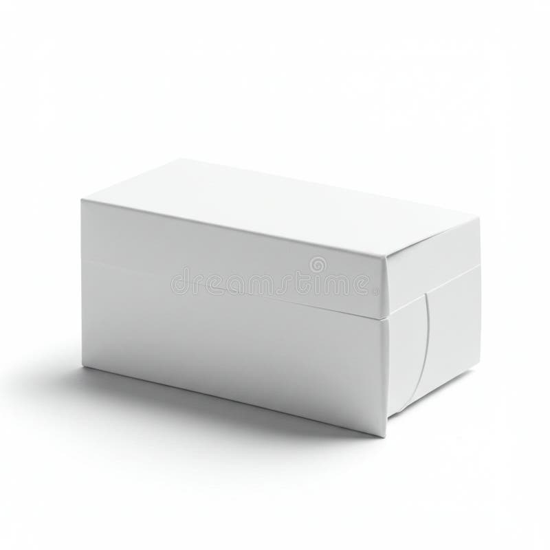 Rectangular White Cardboard Box with a Folded Lid, Positioned Against a ...