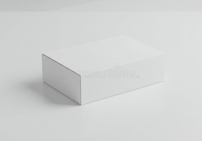 Rectangular White Cardboard Box on a Glossy, Reflective White Surface ...