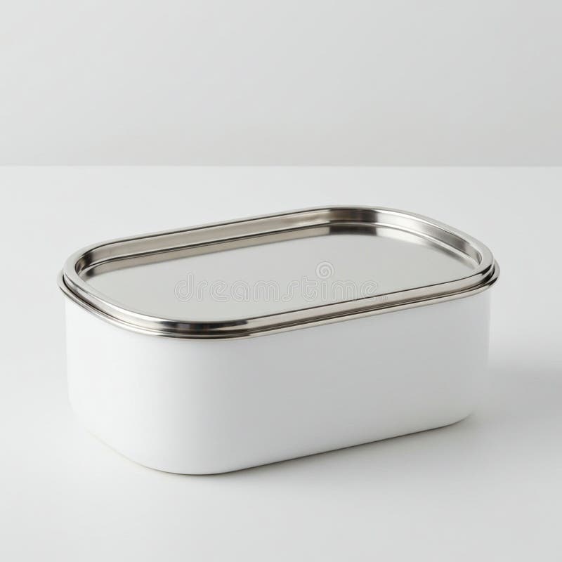 Rectangular White Container with Rounded Edges and a Stainless Steel ...
