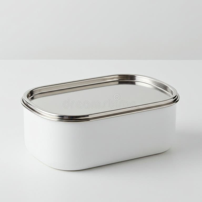 Rectangular White Container with Rounded Edges and a Stainless Steel ...