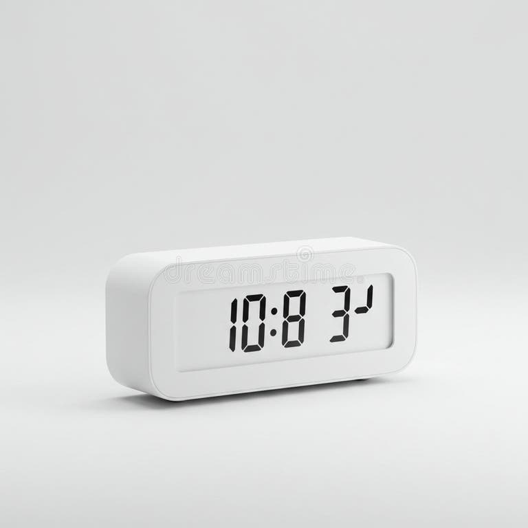 Rectangular White Digital Clock Displaying "10:08 3". Minimalist Design ...