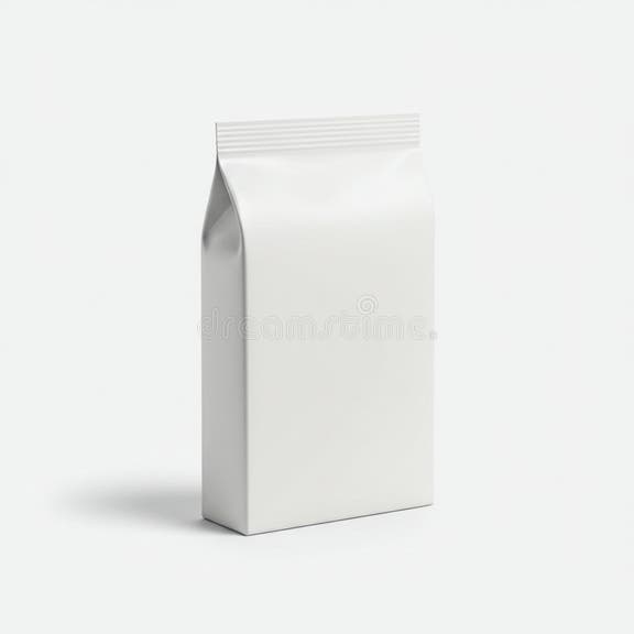 Rectangular White Foil Pouch with a Flat Base, Standing Upright Against ...