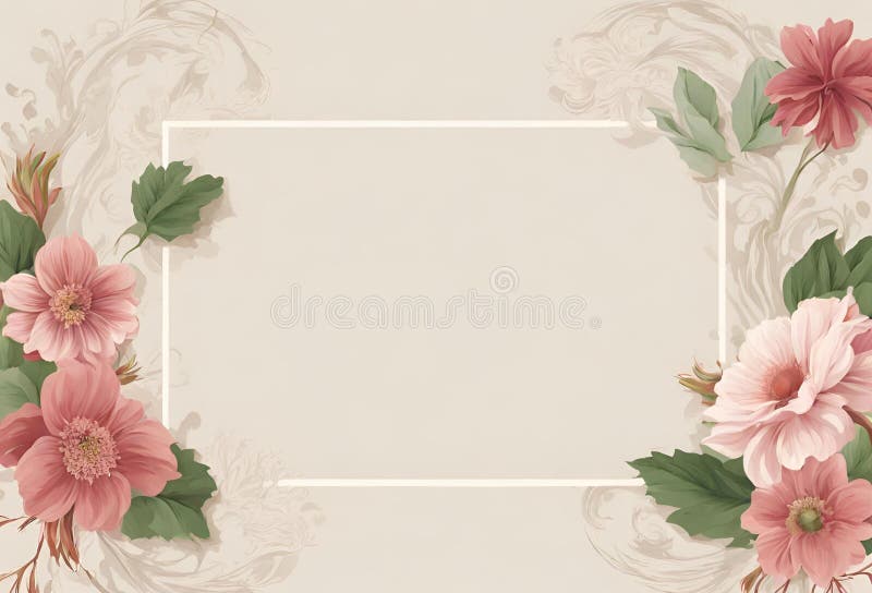 Rectangular White Frame with Pink Flowers and Leaves Generative AI ...