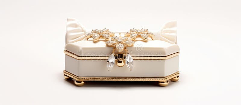 Rectangular White and Gold Jewellery Box on a White Background Stock ...