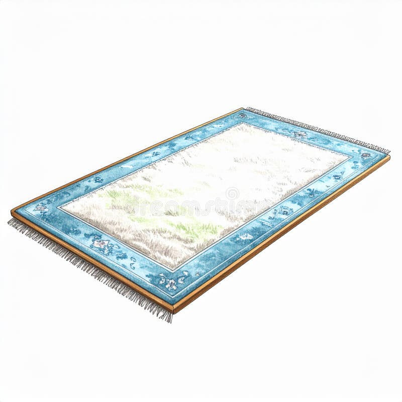 Rectangular White and Light Blue Area Rug with Fringe Stock ...