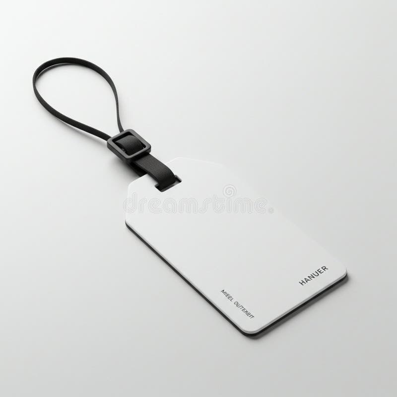 Rectangular White Luggage Tag with One Clipped Corner, Featuring Black ...
