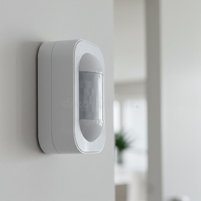 Rectangular White Motion Sensor Mounted on a Light-colored Wall ...