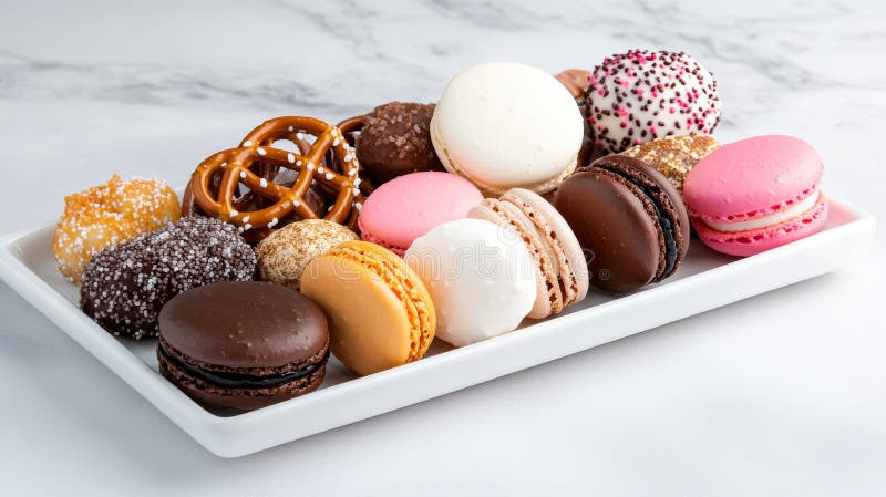 Rectangular White Porcelain Plate Featuring an Assortment of Delicious Cookies, Including ...