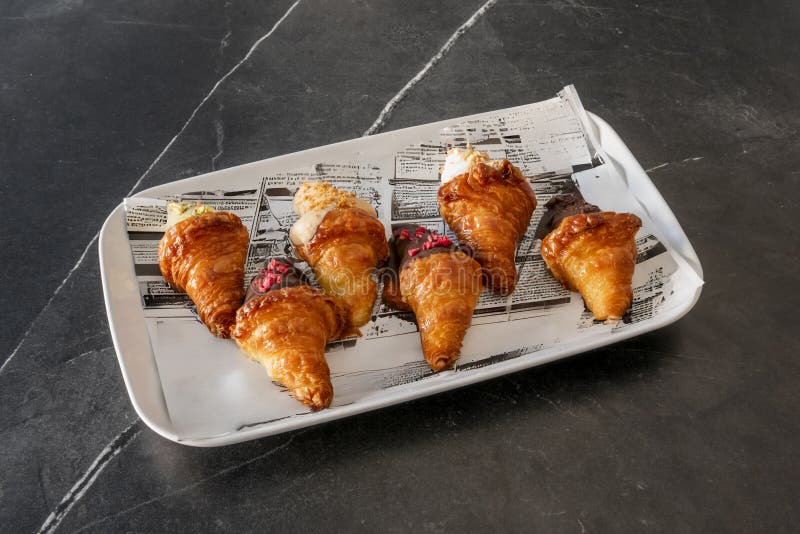 Rectangular White Porcelain Tray with Mini Croissants Filled with ...