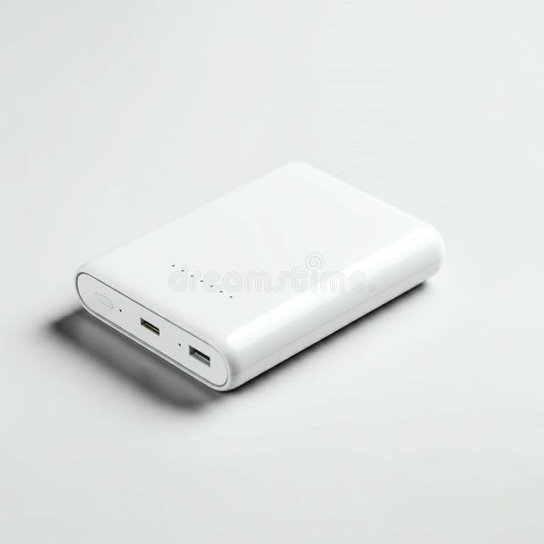 Rectangular White Power Bank with Rounded Edges, Featuring Two USB ...
