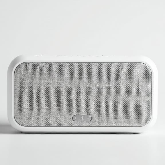 Rectangular White Speaker Featuring a Perforated Gray Front Grille for ...
