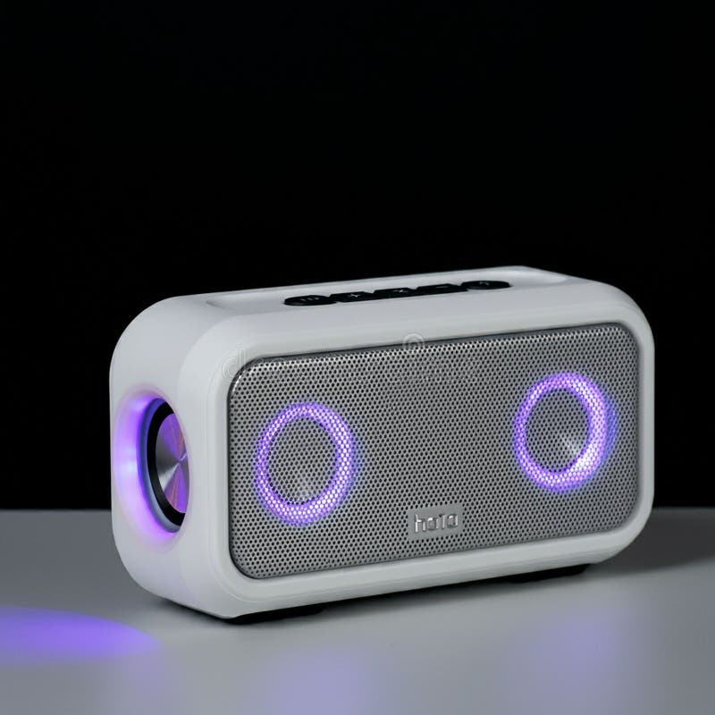 A Rectangular White Speaker with a Metallic Front Grille Features Two ...