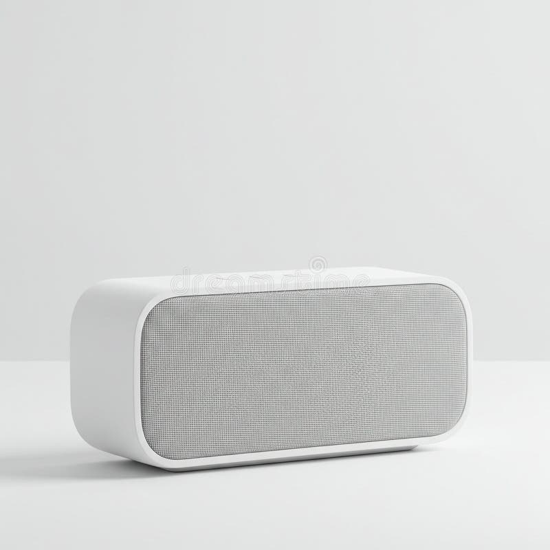 Rectangular White Speaker with Rounded Edges, Featuring a Gray Fabric ...