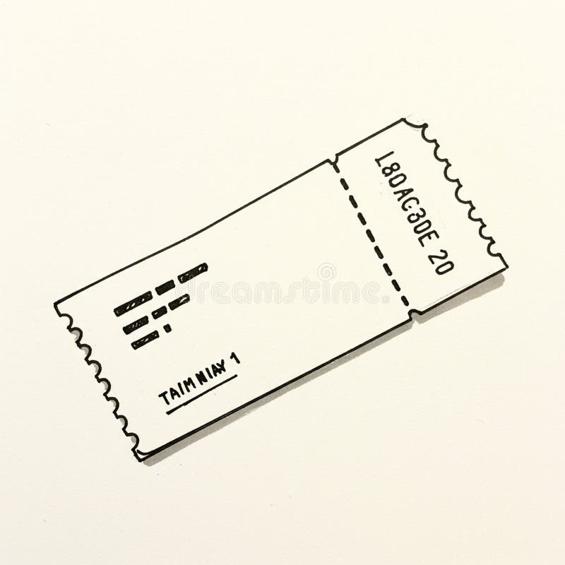 Rectangular White Ticket with Perforated Edges, Featuring Black Text ...