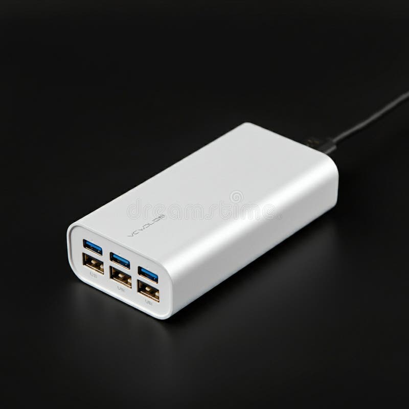 Rectangular White USB Hub Featuring Four Ports, Two of Which are ...
