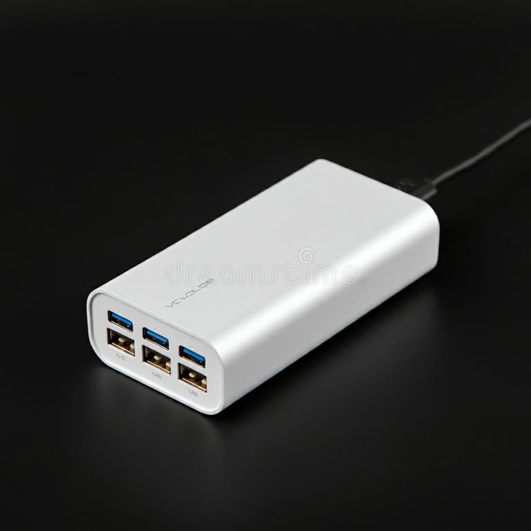 Rectangular White USB Hub Featuring Four Ports, Two of Which are ...